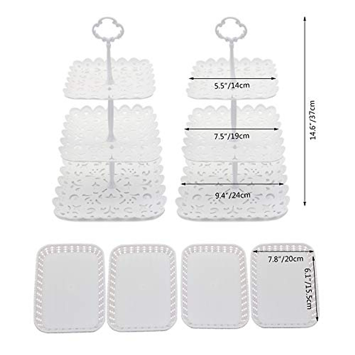 Set of 6 PCS Plastic Party Cake Stand and Cupcake Holder Fruits Dessert Display Plate Table Decoration for Wedding Birthday Party Celebration (Square)