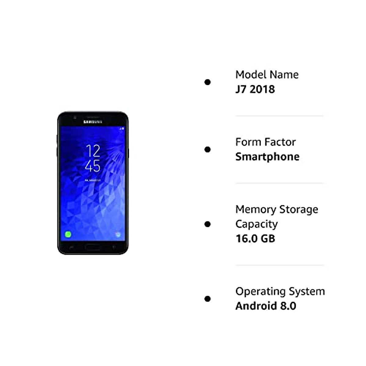 SAMSUNG Galaxy J7 2018 (16GB) J737A - 5.5 HD Display, Android 8.0, Octa-core 4G LTE at & T Smartphone Unlocked (Black)