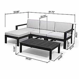 Great Deal Furniture Makayla Ana Outdoor 3 Seater Acacia Wood Sofa Sectional with Cushions, Dark Gray and Light Gray