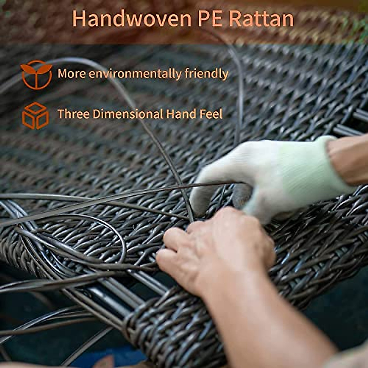 ESSENTIAL LOUNGER Outdoor Patio Furniture Set 7 Pieces Wicker Patio Conversation Set Outside Sectional Furniture Set Rattan Patio Sofa with Tempered Glass Table, Cushions & Pillows -Black,Orange