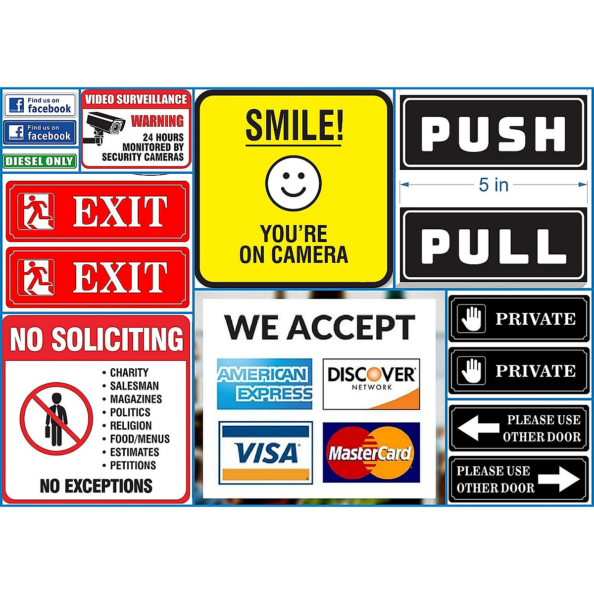 eSplanade We Accept Visa, MasterCard, Amex and Discover Credit Cards Sign Sticker Decal - Easy to Mount Weather Resistant Long Lasting Ink (Size 4" x 4")