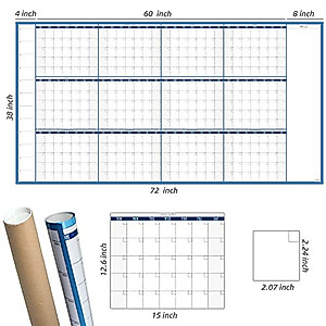 Large Dry Erase Wall Calendar - 38" x 72" - Undated Blank 2021-2022 Reusable Yearly Calendar - Giant Whiteboard Annual Poster - Laminated Office Jumbo 12 Month Calendar