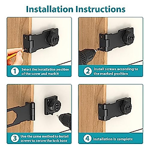 I-EASYDWW Cabinet Password Hasp Lock, Cabinet Keyless Lock with Screws, Cabinet Combination Lock for Small Door, Cabinets, Barn Door, Bathroom, Outdoor, Garage, Garden, Black