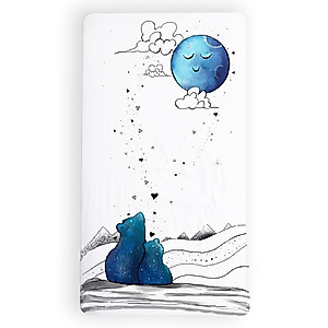 JumpOff Jo - Fitted Crib Sheet, Super Soft 100% Cotton Sheet for Standard Crib Mattresses and Toddler Beds, 28 in. x 52 in, Storytelling Designs - Mama Bear Blue