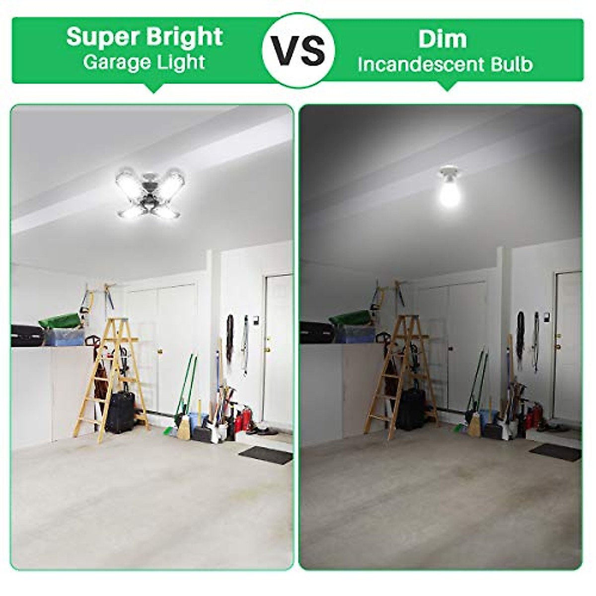 LED Garage Light 100W, 2020 Upgraded Adjustable 4 Panels Super Bright Garage Ceiling Lighting, E26 Screw in Deformable 96 LED Work Light for Garage, Shop, Basement, Workbench, Attic, Gym, Barn Lights