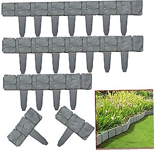 Onsinic 20pcs Lawn Stakes Garden Border Edging Stones Effect Fence Decorative Flower Bed Edging for Lawn Landscape