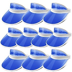 Ultrafun Unisex Candy Color Sun Visors Hats Plastic Clear UV Protection Cap for Sports Outdoor Activities (Blue-10pcs)