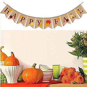 Happy Fall Pumpkin Burlap Banner, Borogo Thanksgiving Fall Happy Fall Burlap Banner Harvest Home Decor Bunting Flag Garland Party Thanksgiving Day Fireplace Decoration