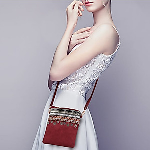 Pulama Vintage Bohemian Crossbody Small Handbag Adorable Ethnic Sling Pouch Claret