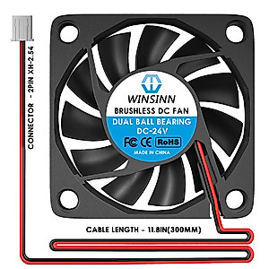 WINSINN DC 60mm Fan 24V 6010 Dual Ball Bearing Brushless Cooling 60mmx10mm 2PIN (Pack of 2Pcs)