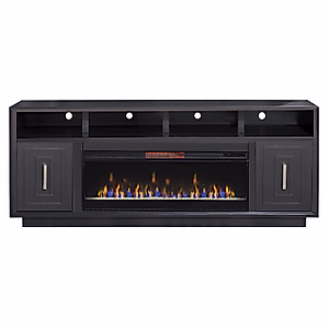 Bridgevine Home Sunset Fireplace TV Stand 83 inches, Accommodates TVs up to 95 inches, Fully Assembled, Poplar Solid Wood, Black Finish