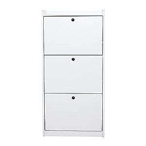 TBVECHI Narrow Shoe Cabinet, 3 Flip Drawers Freestanding Shoe Storage Cabinet Organizer, Corner Shoe Storage for Narrow Entryway Hallway Closet White Wood, Shoe Rack Storage