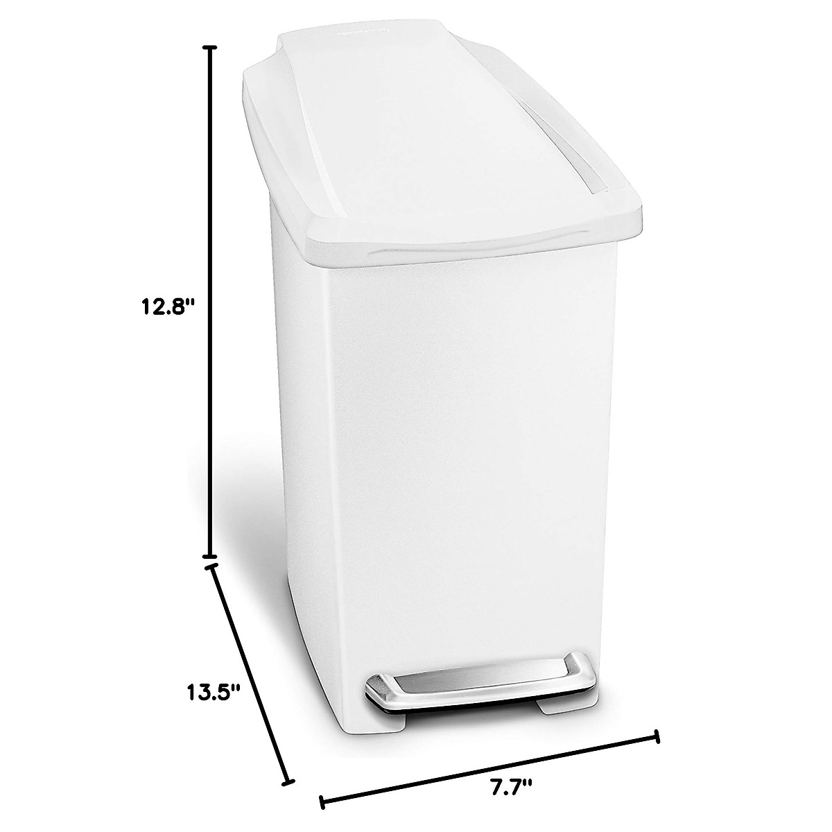 simplehuman 10 Liter / 2.6 Gallon Compact Slim Bathroom or Office Step Trash Can, White Plastic
