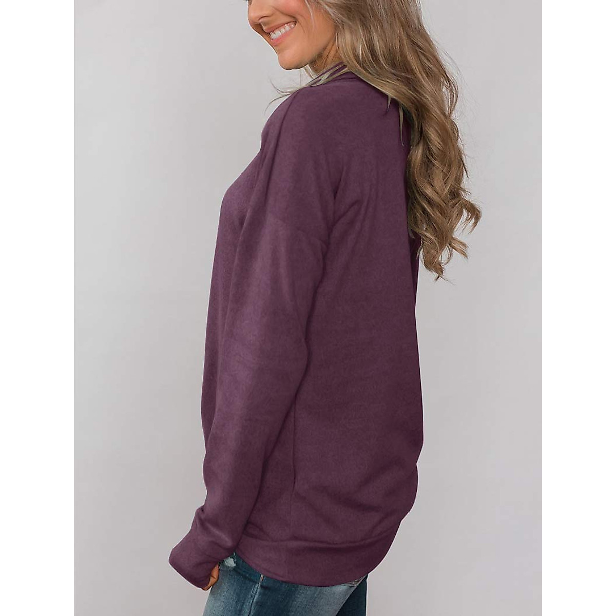 Minthunter Women's Long Sleeve Pullovers Cowl Neck Tunic Shirt Casual Sweatshirt Tops Wine Red
