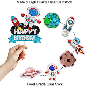 Set of Astronaut Happy Birthday Cake Toppers-with a Space Theme The Rocket Planet space ship Decorations for a Baby Shower, Boy or Girl's Birthday Party