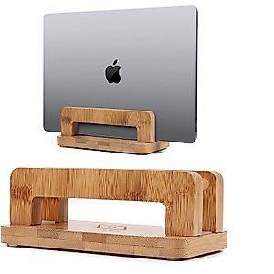 Duky Vertical Laptop Stand Holder, Desktop Wooden Bamboo Stand for MacBook with Adjustable Dock Size, Fits All MacBook, Surface, Chromebook and Gaming Laptops (Up to 17.3 inches) IPad, Tablets