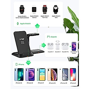 JoyGeek Wireless Charging Station, 3 in 1 Wireless Charger for Apple Devices, Wireless Charger Stand for iPhone 14/13/13 Pro/12/12 Pro/11 Series/XS Max/XR/XS/X, iWatch 7/6/5/4/3/2/SE, Airpods Pro/2