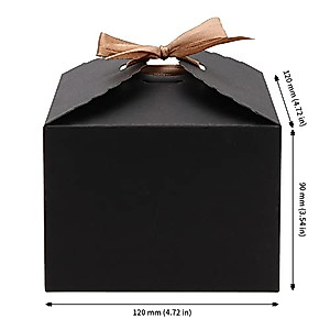 JAPCHET 30 Pack 4.7 x 4.7 x 3.5 Inch Paper Gift Box, Small Empty Kraft Gift Boxes, Black Gift Box for Presents, Recycled Paper Treat Boxes with Ribbons, for Cookie, Cake, Candy, Soap