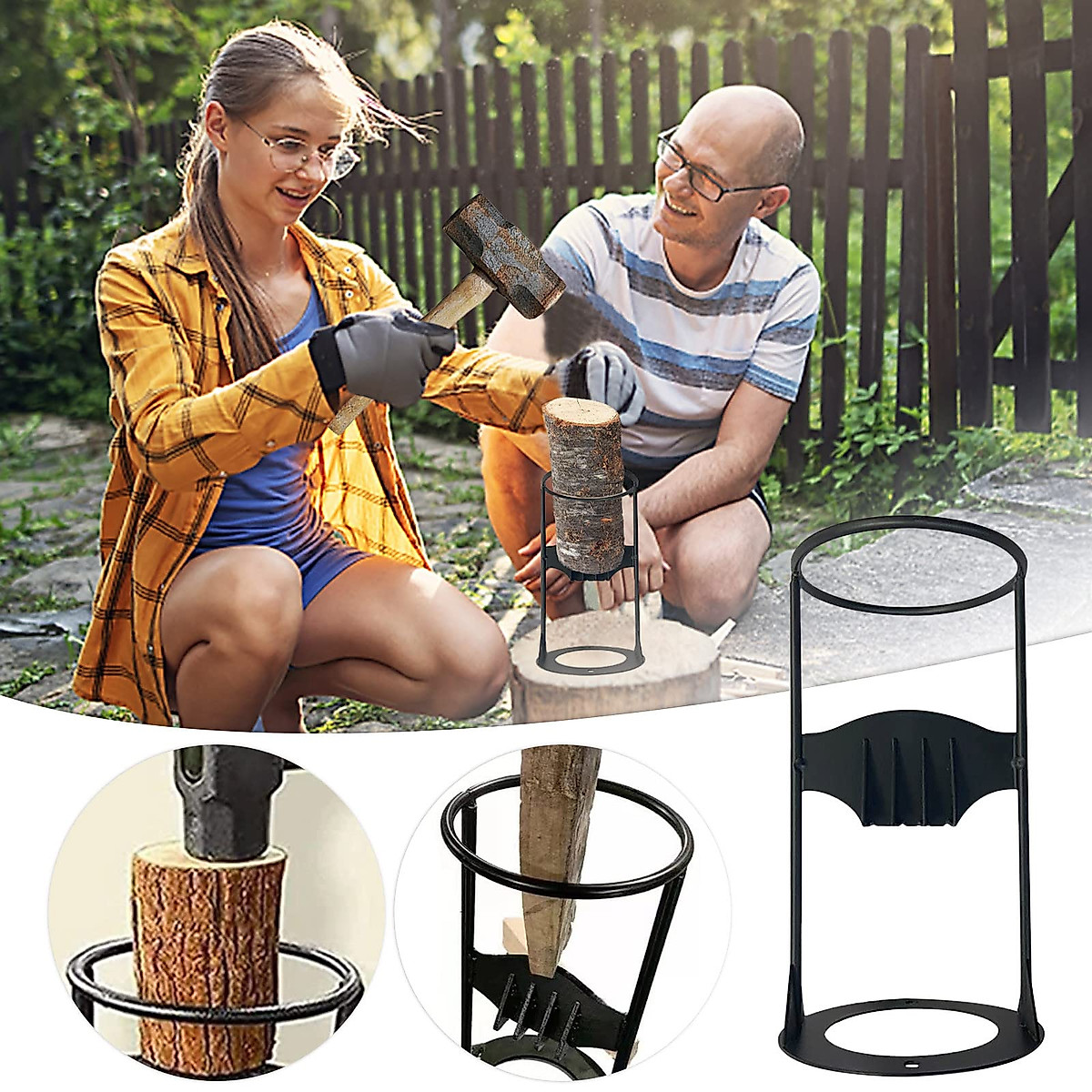 Hellosay Firewood Kindling Splitter Save Time & Effort Manual Kindling Wood Splitting Tool, Heavy Duty Cast Steel Log Splitter Wedge, Firewood Cutter Splits Firewood Safely for Home & Campsite (M)