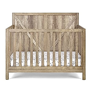 Pvillez Convertible Crib, 4-in-1 Convertible Crib, Farmhouse Style Baby Crib Converts to Toddler Bed, Daybed and Full Size Bed, Easy Assembly (Vintage Chestnut)