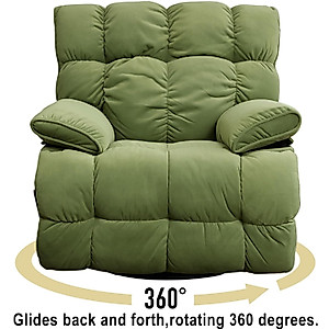 Oversized Rocker Recliner Chair, Manual Swivel Rocker Recliner for Living Room, Overstuffed Rocking Chair with Breathable Velvety Fabric, Soft Padded Headrest and Armrest, Green3