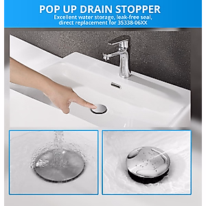 LukeTarp Polished Chrome 972098A Bathroom Sink Push & Seal Pop Up Drain Stopper Assembly,Part number is 35338-06XX,Sealed and Durable