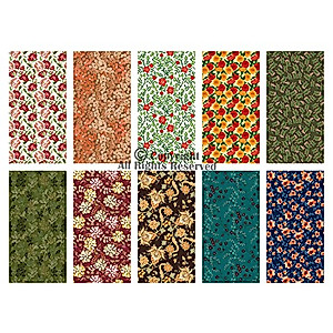 Craftido -25 Options- 100% Cotton Quilting Fabric Bundles 10pcs Fat Quarters 18”x21”-Medium Weight 5.2 oz- for Quilting, Sewing Project, Patchwork, DIY Crafts - Retro Style
