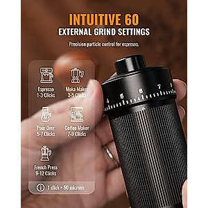 SHARDOR 918 Pro Manual Coffee Grinder Capacity 30g/1.06oz with Externally Numerical Adjustable Finely Setting Conical Burr - Aluminum Alloy Body, Double Bearing Positioning, Anti-slip Stripes