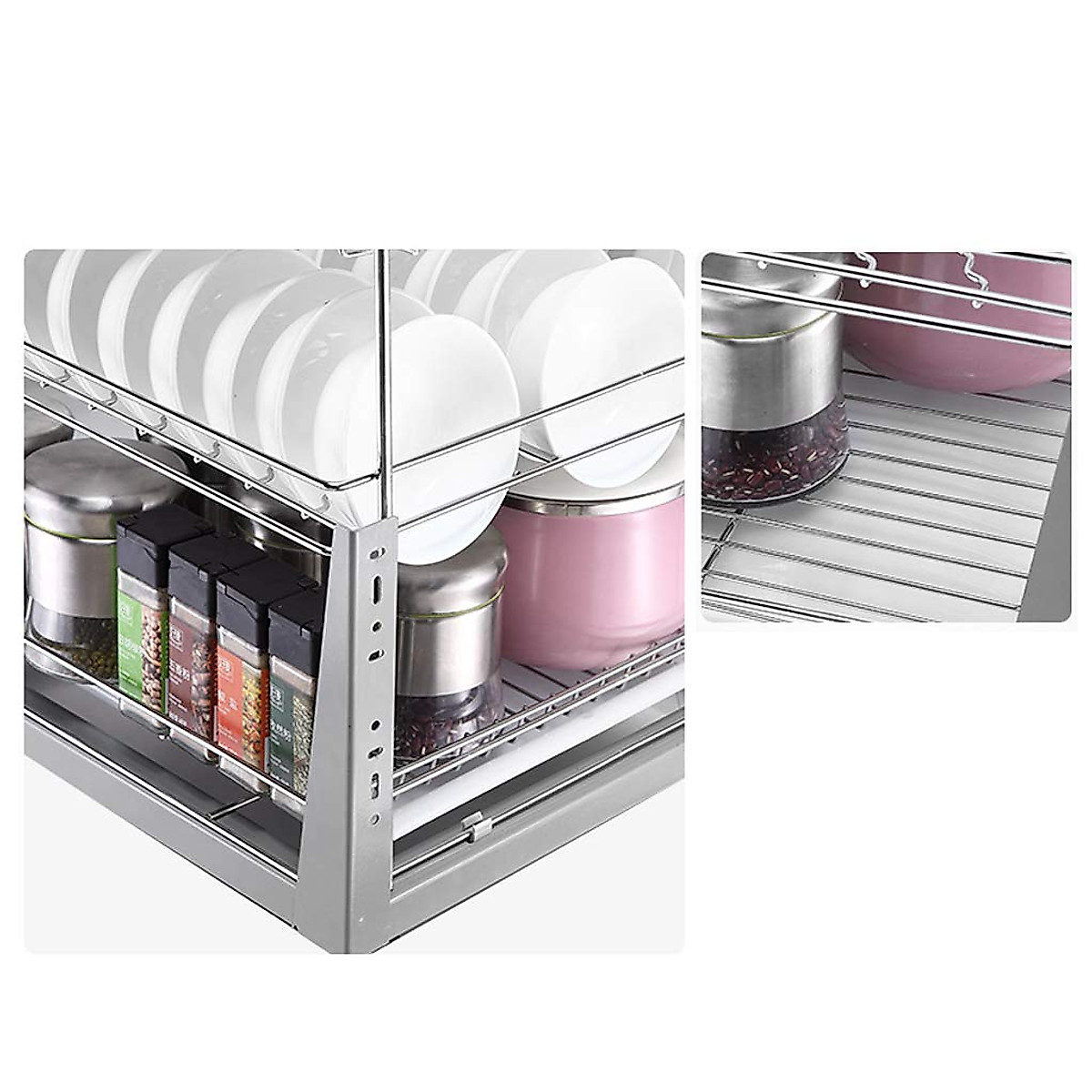 Dish rack Kitchen Sliding Cabinet, Professional Chromed Metal Slide Cabinet Pull Out Organizer Wire Storage Basket Drawer Kitchen Cabinets for Base Cabinets