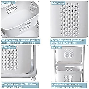 DNYSYSJ 3 Tier Laundry Storage Basket, Rolling Laundry Cart with Wheels, Laundry Sorter Hamper, Multipurpose Sorter Basket
