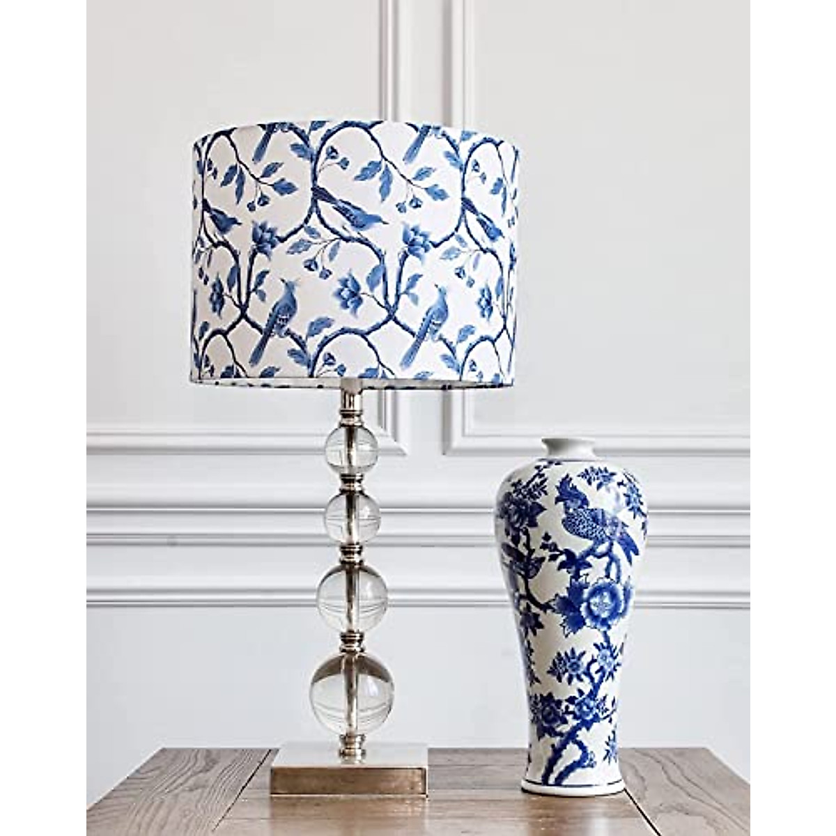 Tristan Home Premium Blue and White Floral Cylinder Drum Lamp Shade Spider Fitting 13x13x9 Inches