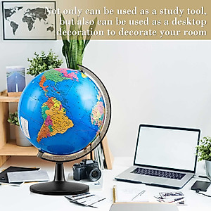 Lewtemi 13 Inch World Globe with Stand, Blue, Metal & Plastic Base, Political Map, Easy Rotate, Retro Style, Educational Globe for Students & Teachers