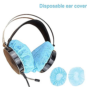 Tvoip 100Pcs Blue Non-Woven Sanitary Headphone Ear Cover, Disposable Super Stretch Covers Washable, for Most On Ear Headphones Earpads ( 9cm / 3.54 Inch)