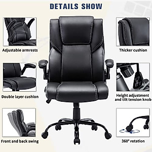 Leather Executive Office Chair, High Back Ergonomic Home Office Desk Chair with 360 Degree Swivel, Adjustable Height, Office Chair with Back Support, Black