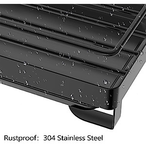 Oyydecor Sink Caddy, Sponge Holder for Kitchen Sink Organizer, 304 Stainless Steel Rustproof Countertop Sponge Brush Soap Holder with Drain Pan for Counter (Black)