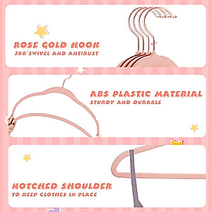 ManGotree Baby Velvet Hangers with 360° Swivel Rose Gold Hook, 10.95" Non-Slip Toddler Hangers, Ultra Thin Space Saving Children's Clothes Hanger, 15 Pack (Light Pink)