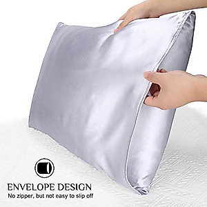 AIMTOP Satin Pillowcases for Hair and Skin, Silver Grey Silk Pillowcases Standard Size Set of 2, Lightweight Soft Microfiber Pillow Case with Envelope Closure (20x26 Inches)
