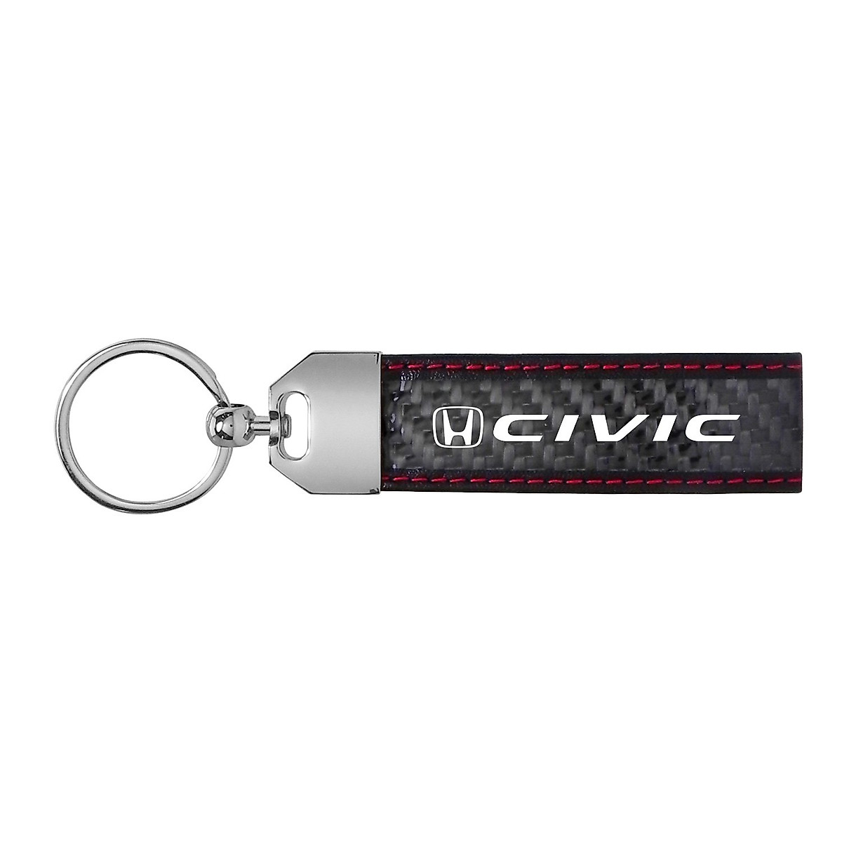 iPick Image Made for Honda Civic Real Black Carbon Fiber Loop Strap Key Chain with Red Stitching