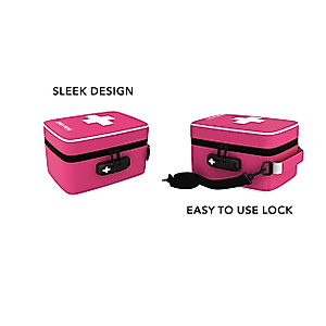 GREEN CROSS Medicine Bag with Combination Lock 8.5" x 5.5" x 4.5"(Pink Nylon)