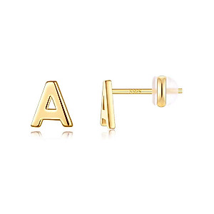 Sterling Silver Stud Earrings for Women, 925 Sterling Silver Gold Stud Earrings Small Letter A Initial Hypoallergenic Earrings for Women Jewelry Gifts, Earrings for Women