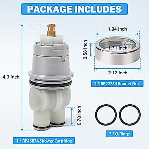 RP46074 Delta Shower Cartridge Replacement for Delta 13/14 Series Single Handle Bath Tub Shower Faucet Universal Delta Shower Valve Cartridge Replacement Parts Repair Kit with RP22734 Bonnet Nut