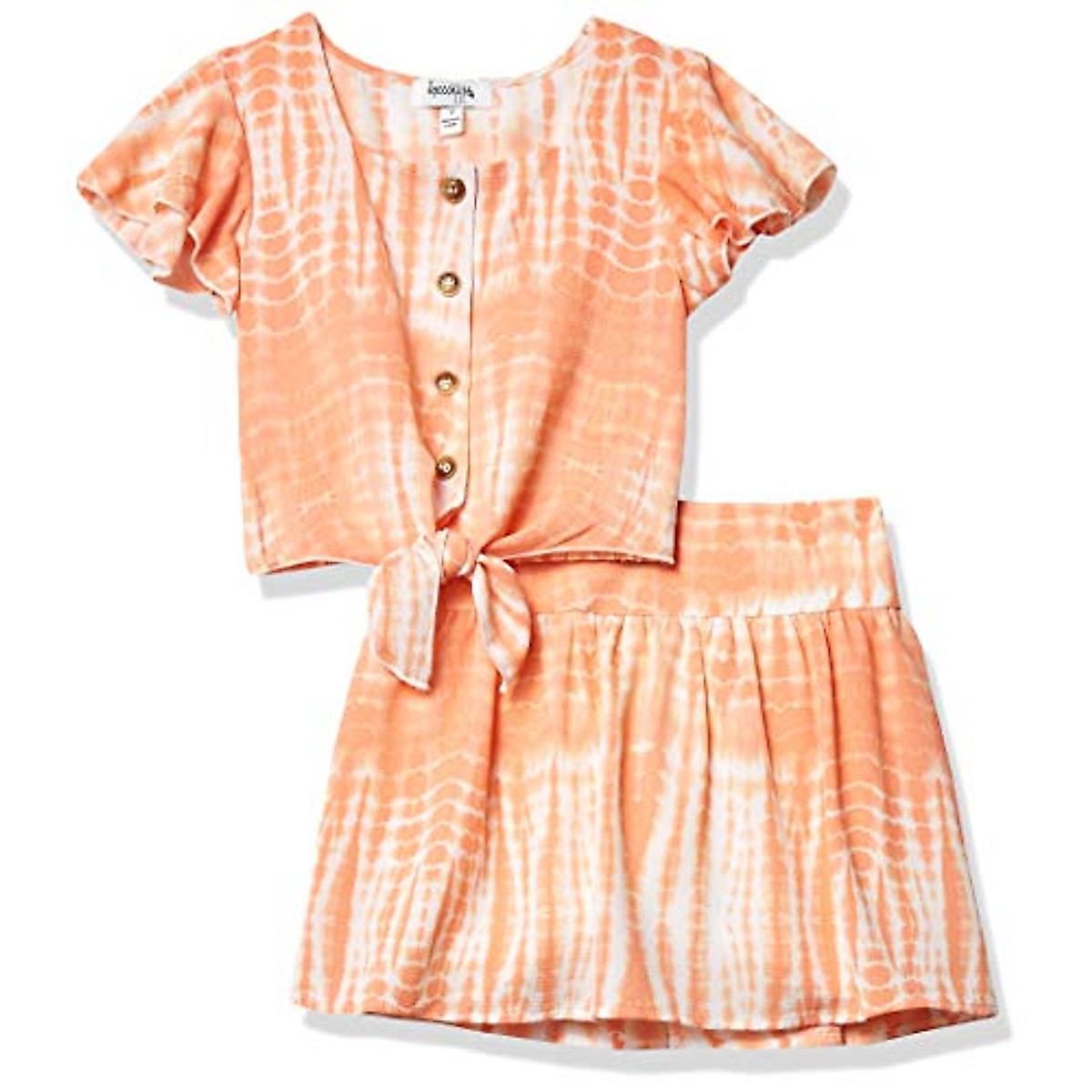 Speechless Girls' Tie Front Top and Short Skirt Set, Sunrise, 14