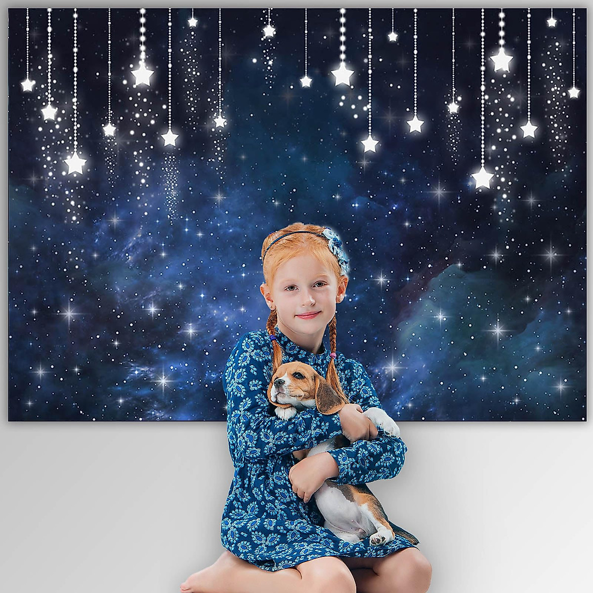 Avezano Starry Night Sky Backdrops Under The Stars Prom Party Background Universe Space Theme Birthday Party Backdrop Shining Twinkle Stars Newborn Baby Shower Banner Decorations (Blue, 83x59in)