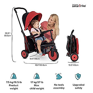 Smartrike - STR3 Multiple Steps 6 in 1 Foldable Child Tricycle with Certification Stroller for 1,2,3 Years, 5021533, Red