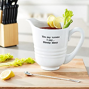 Mud Pie - 4551021 Mud Pie Ceramic Bloody Mary Pitcher Set 80 oz, 8.25 X 6.25, White