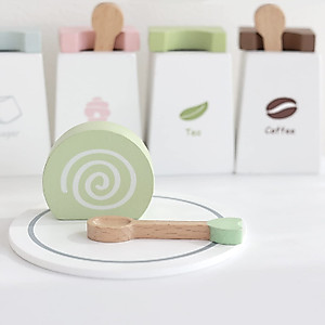 nunukids Wooden tea party set for little girls fake food for kids kitchen 22pcs cake shop toy