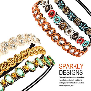 Teenitor 6pcs Rhinestone Beaded Headband, Elastic Jewelry Hair Bands for Lady Women Girl Hair Accessories 20-26.8'' Multicolor