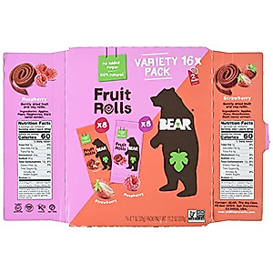 BEAR Real Fruit Rolls - Variety Pack - 16 Count (2 Rolls Per Pack)