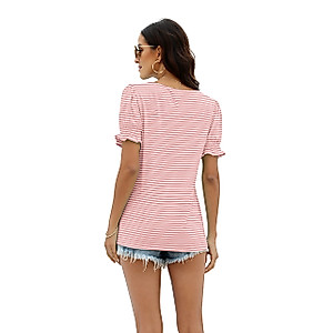 WIHOLL Summer Tops Women 2025 Dressy Casual Square Neck Easter Shirts Outfits Beach Vacation Clothes Pink Stripe L