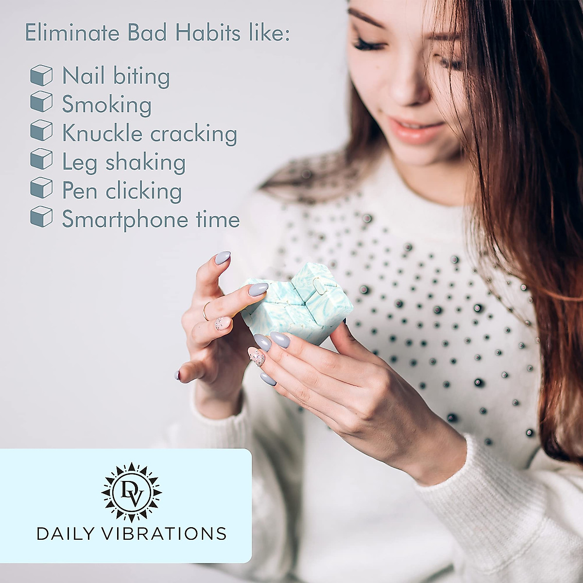 Daily Vibrations Infinity Cubes, Durable Stress Relieving Blue Fidget Toy, Stress and Anxiety Relief Fidget Cube, Relaxing Hand-Held Fidget Toys for Adults and Kids